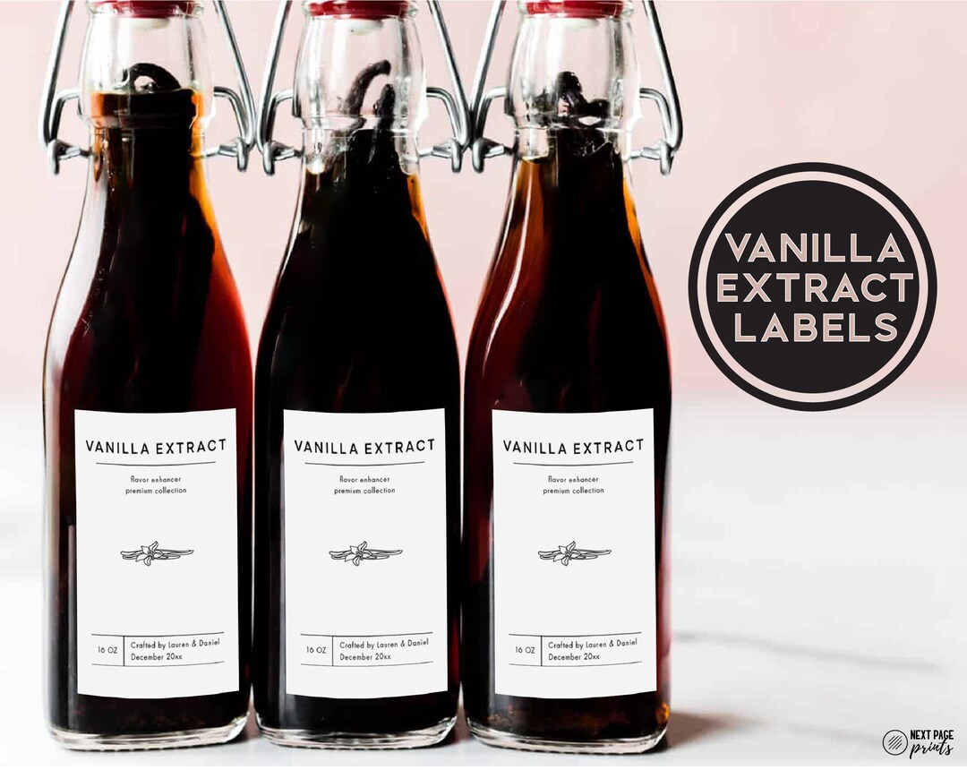 Large Modern Vanilla Extract Labels • Custom Rectangle Label • Water ...