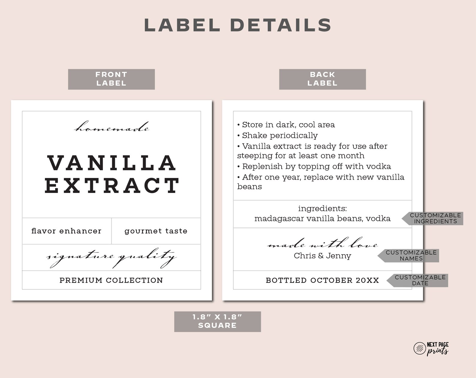 Vanilla Extract Labels Stickers • Modern Square Label 1.8" or 2.8 ...