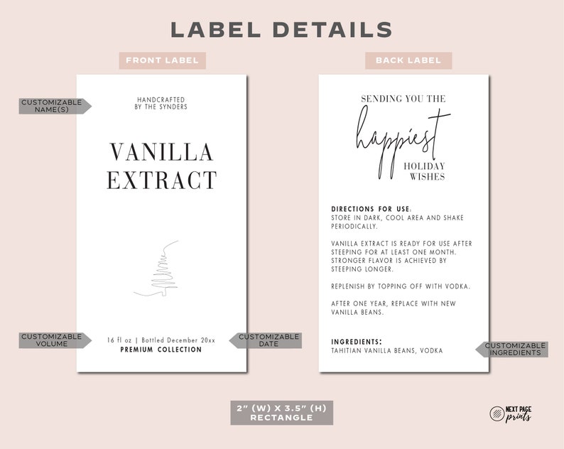 Modern Vanilla Extract Holiday Gift Labels • Rectangle Custom Label ...