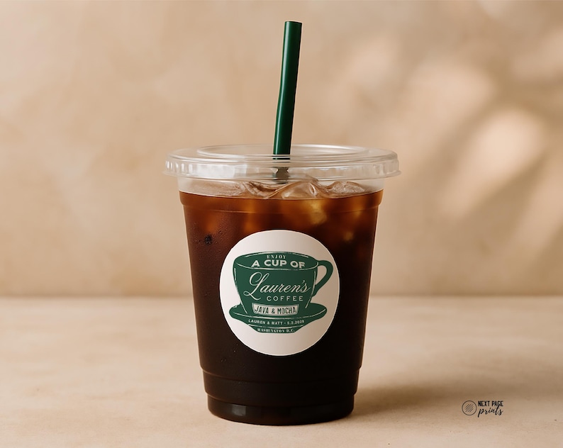 Luxury Coffee Cup Sticker, Ralph Coffee Bridal Shower Label, Green ...