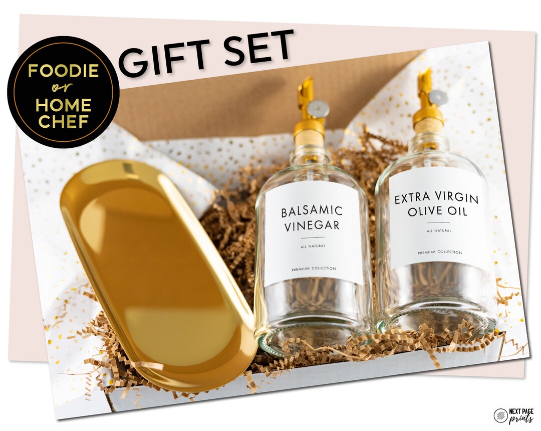 Foodie Home Chef Gift Box Set • Oil Vinegar Cook Gift Basket • Gold ...