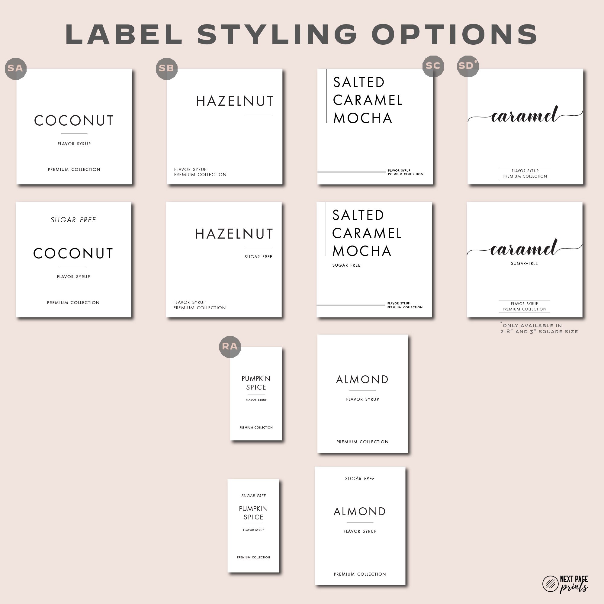 Coffee Syrup Labels Set of 6 Square Customizable 3 x | Etsy