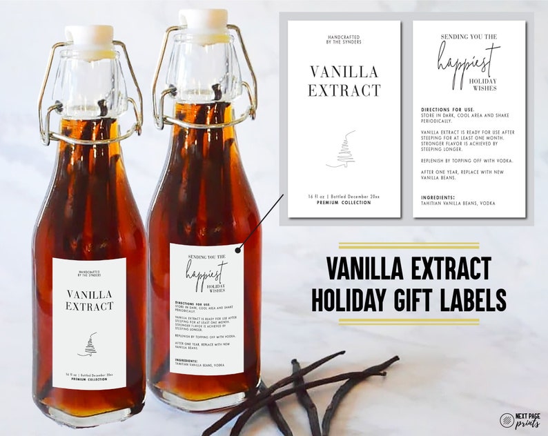 Modern Vanilla Extract Holiday Gift Labels • Rectangle Custom Label ...