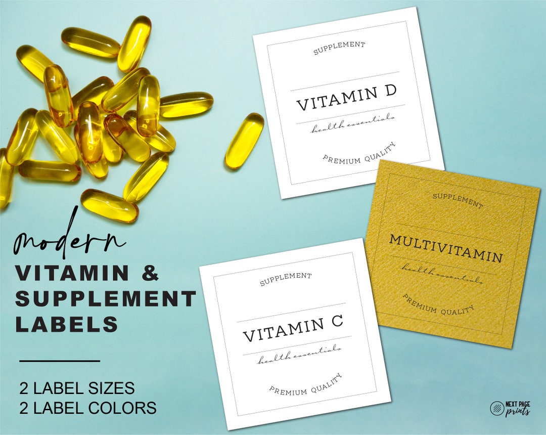 Modern Vitamin Supplement Herbal Bottle Labels - Medicine Cabinet ...