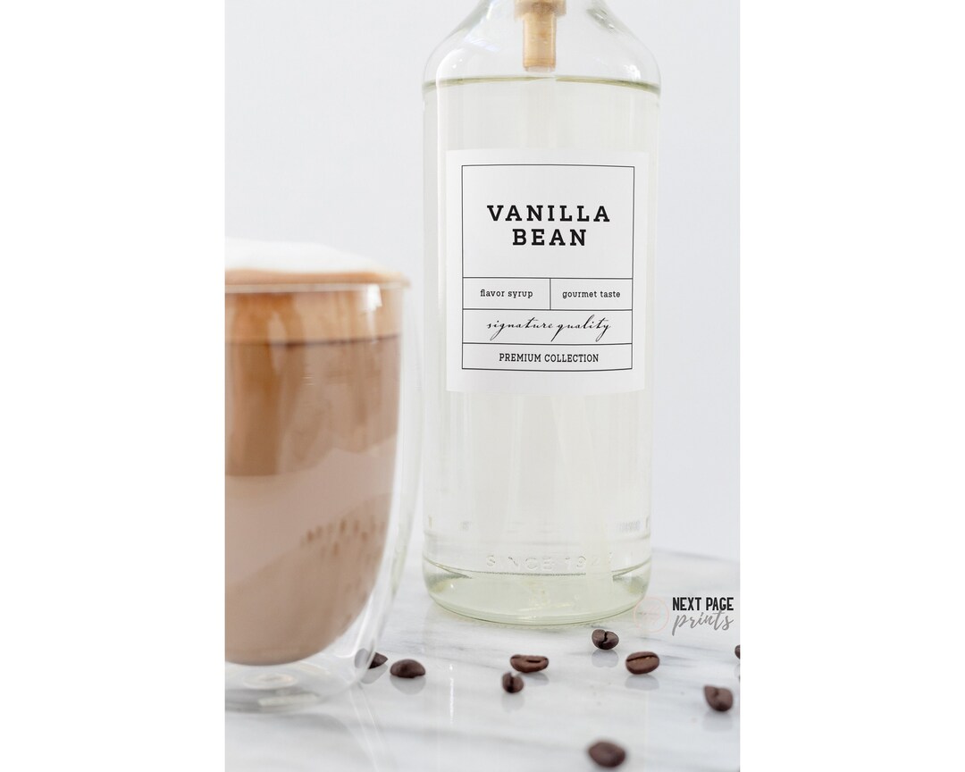 6 Modern Coffee Syrup Labels • Square Rectangle White Gold Silver Label ...