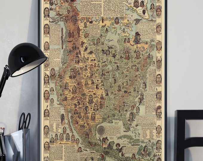 Native American Maps Poster, Map of Native American Tribes Before ...
