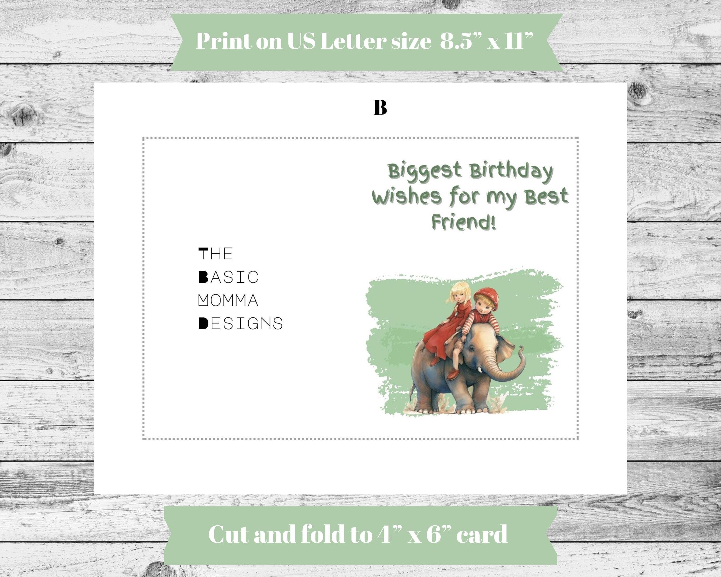 Elephant Best Friend Birthday Card, Kids Birthday Card, Elephant Bday ...