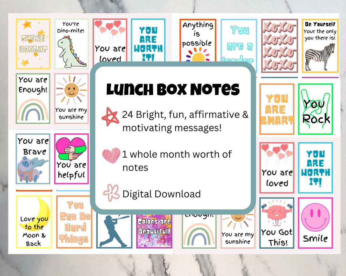 Lunch Box Notes: 24 Kids' Affirmation Cards (digital Download) - Etsy