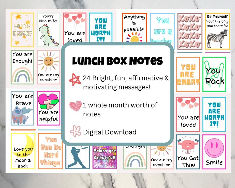 Lunch Box Notes: 24 Kids' Affirmation Cards (digital Download) - Etsy