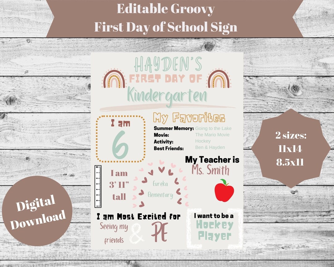 Rainbow First Day of School Sign Editable, Back to School Sign, First ...