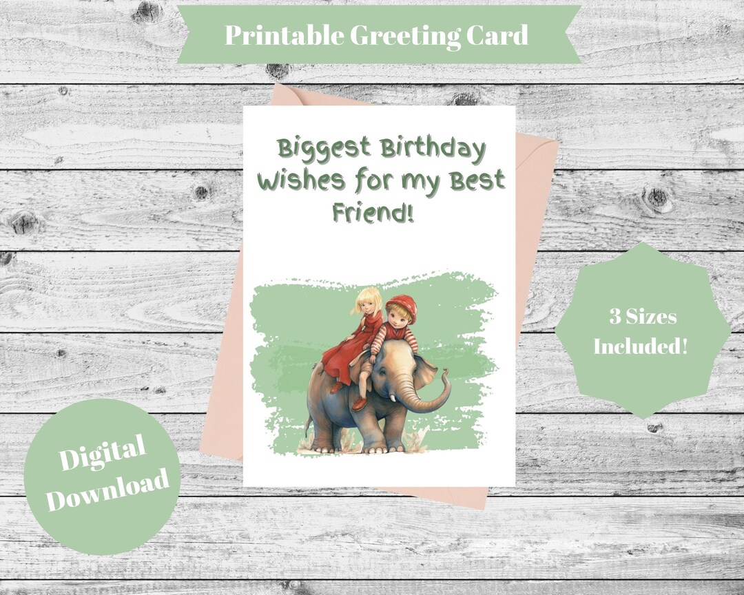 Elephant Best Friend Birthday Card, Kids Birthday Card, Elephant Bday ...
