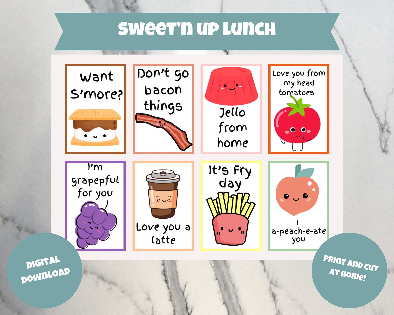 Lunch Box Notes for School Lunch, Printable Kids Food Pun Affirmations ...