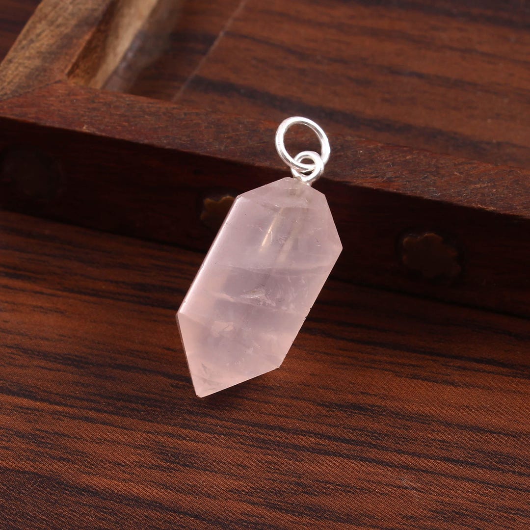 Natural Rose Quartz Pencil Pendant, Romantic Gift for Girl, Rose Quartz ...