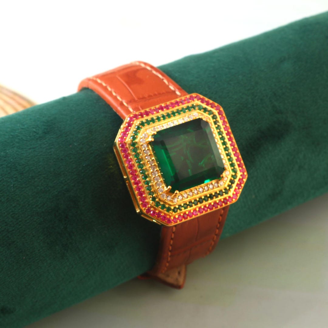 Natural Emerald Gemstone Silver Watch 925 Sterling Silver Leather Band ...