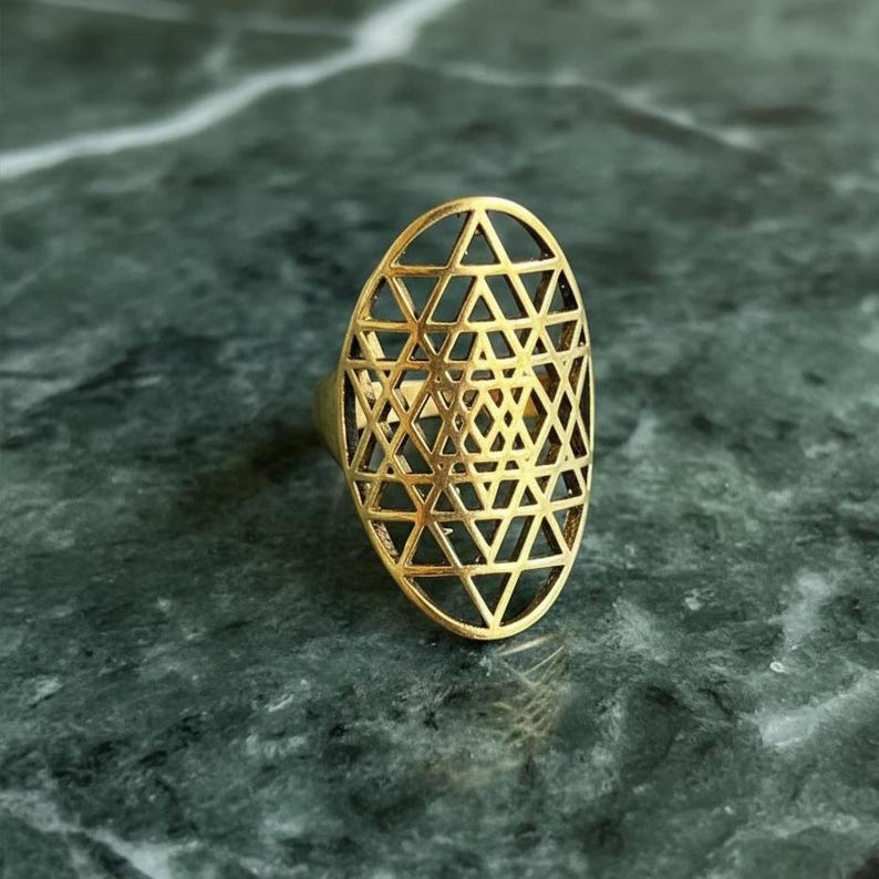 Sacred Geometry Sri Yantra Mandala Ring 925 Sterling Silver Boho Chic ...