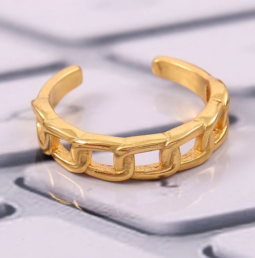 925 Link Chain Adjustable Ring, Gold Plated Link Chain Silver Ring ...