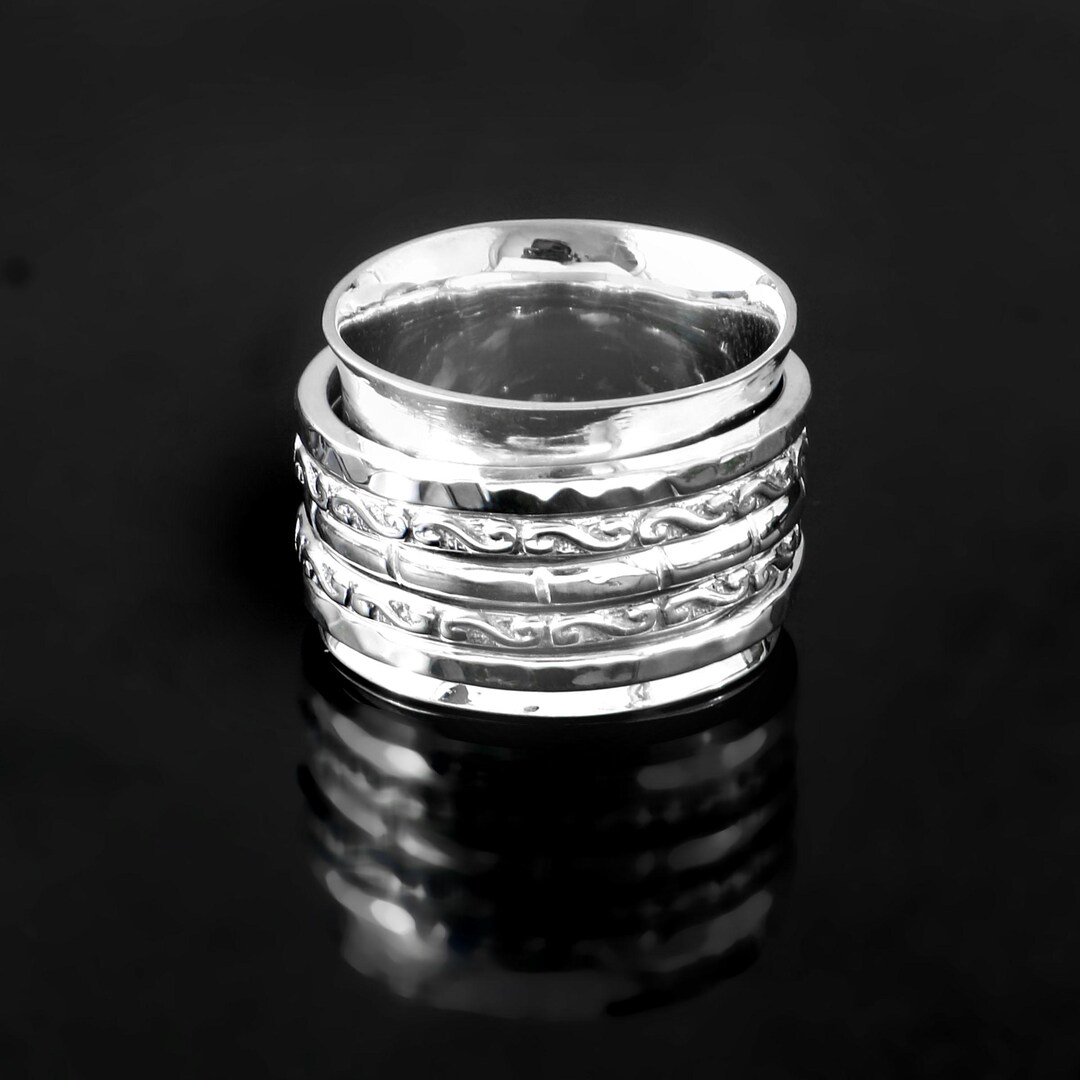 Boho 925 Sterling Silver Designer Spinner Ring for Handmade Five Tone ...