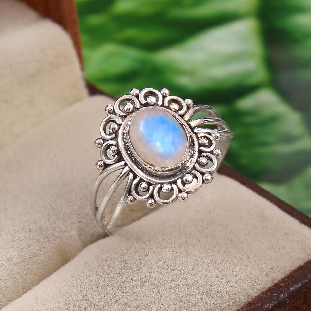 Rainbow Moonstone Flower Silver Rings, 925 Sterling Silver Moonstone ...