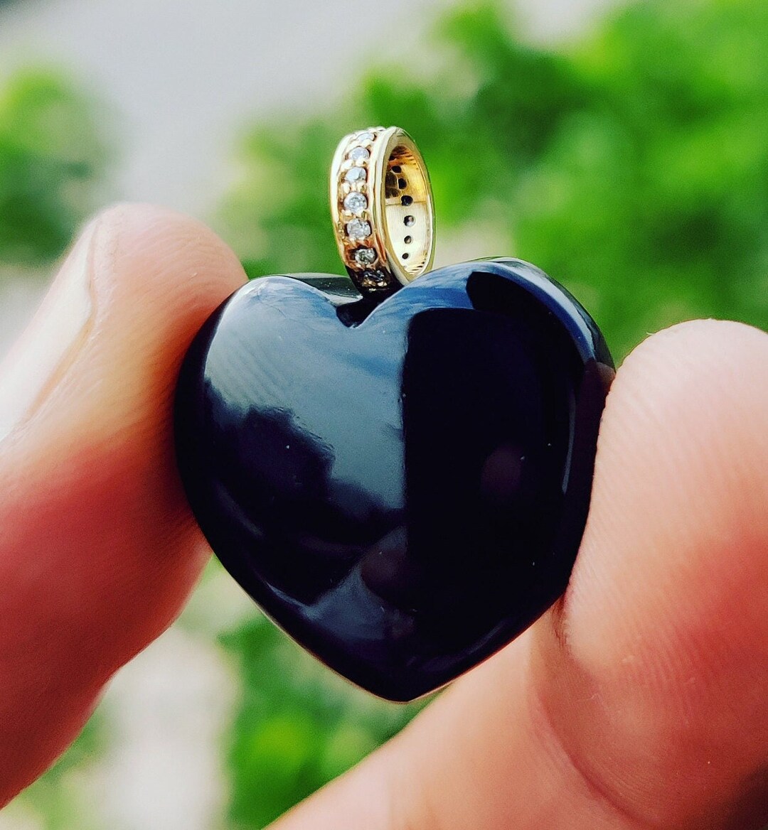 Natural Black Onyx Heart Necklace, 925 Sterling Silver Handmade Onyx ...