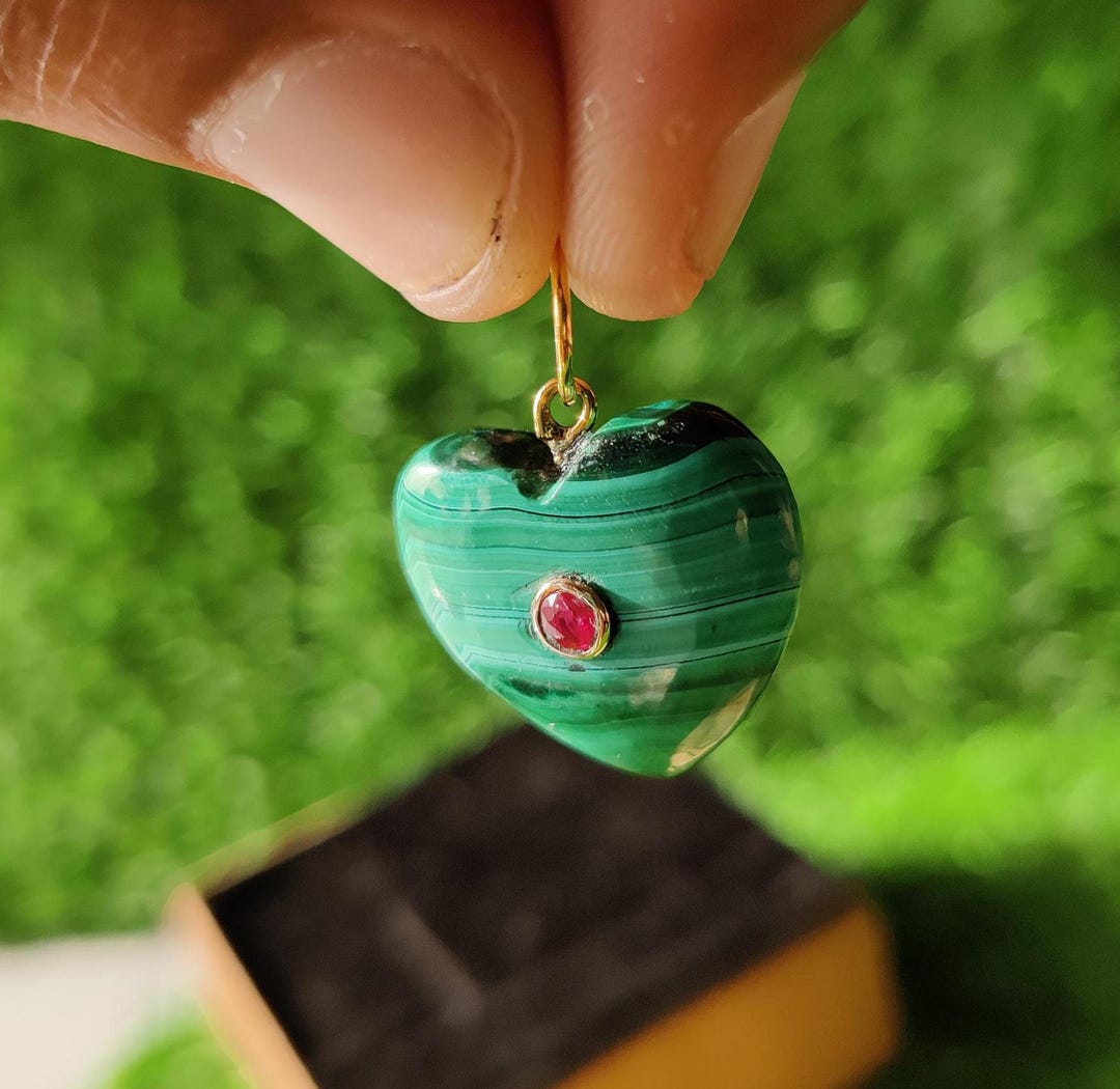 Malachite Pendant, Heart Shape Pendant, Gold Plated Handmade Pendant ...