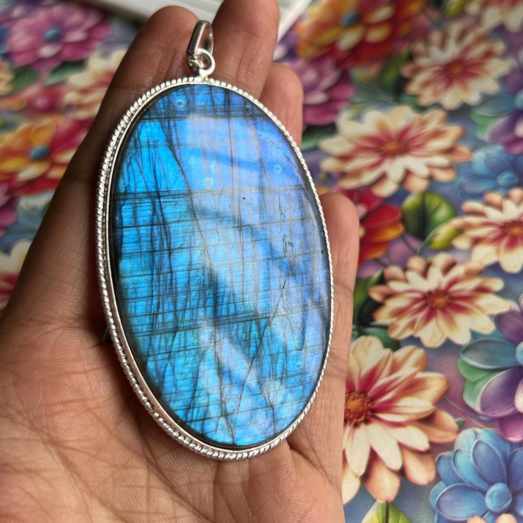 Blue Labradorite Sterling Silver Pendant Necklace: Natural Gemstone ...