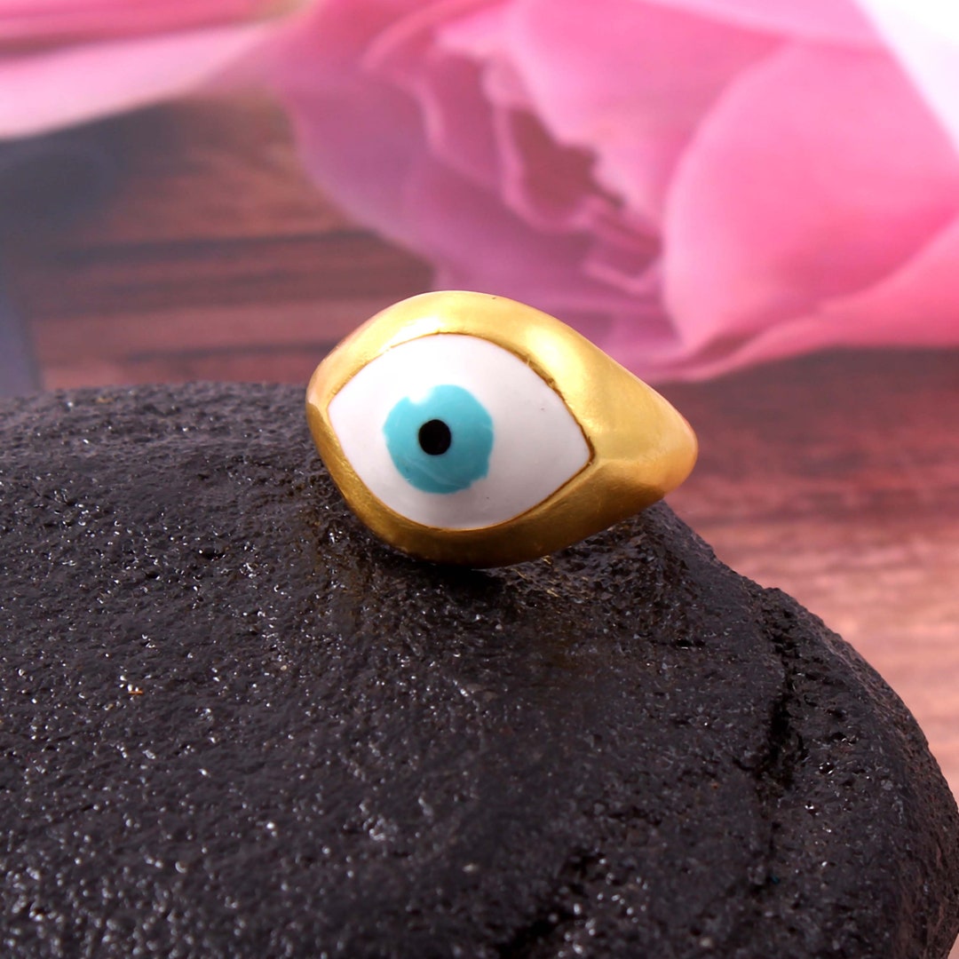 Evil Eye Gemstone 14k Gold Plated Woman Ring Woman 925 - Etsy