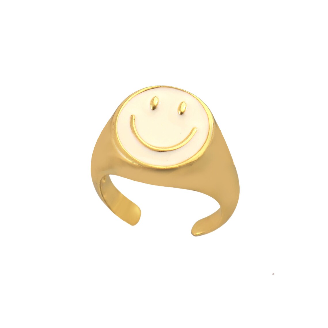 Enamel Smiley Face Ring: Adjustable Sterling Silver Fun Jewelry - Etsy