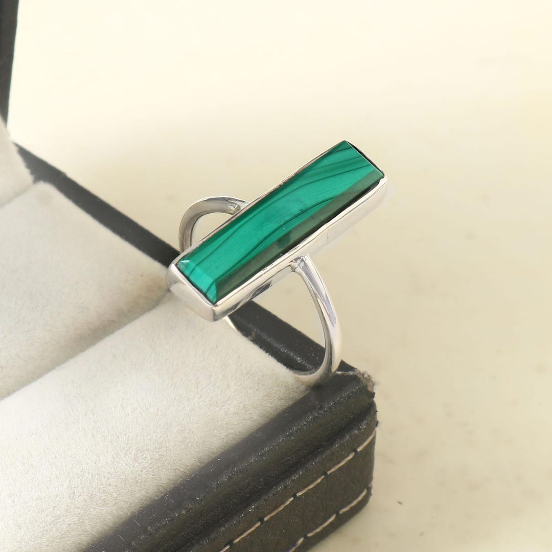 Malachite Gemstone Ring, Rectangle Shape Ring, Solid 925 Silver Ring ...