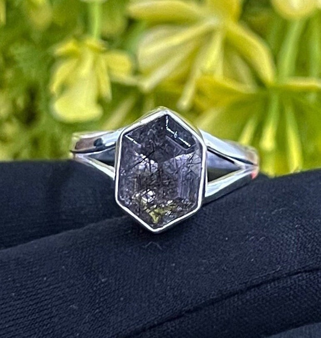 Daily Wear Ring for Women, Black Rutile Quartz Gemstone Ring, 925 ...