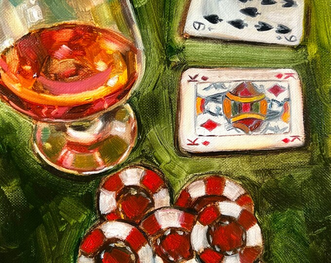 Poker and Brandy. Still Life. Original Oil Painting on Canvas Panel ...