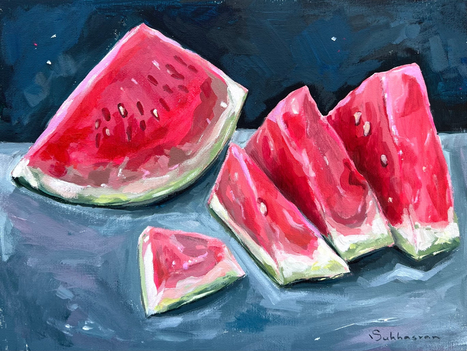 Still Life With Watermelon. Original Acrylic Painting on Canvas Panel ...