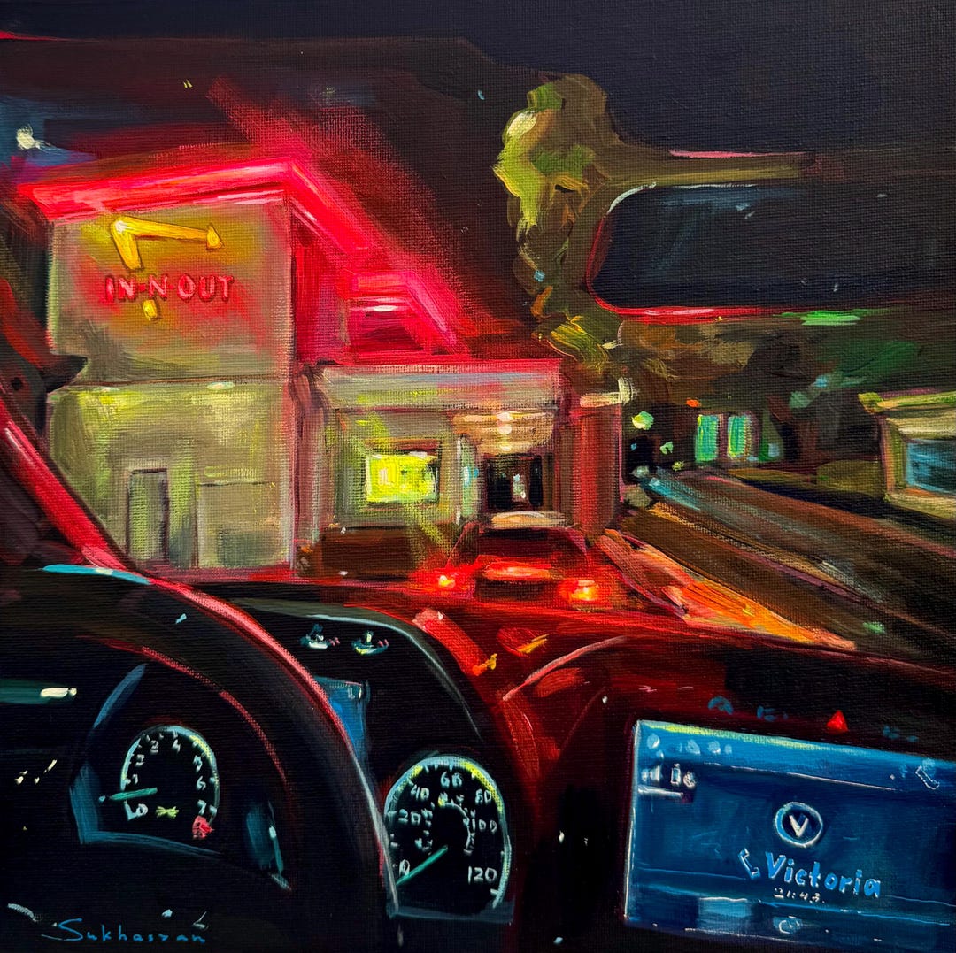 In-n-out Drive Through Acrylic Painting: Los Angeles Cityscape (12x12 ...