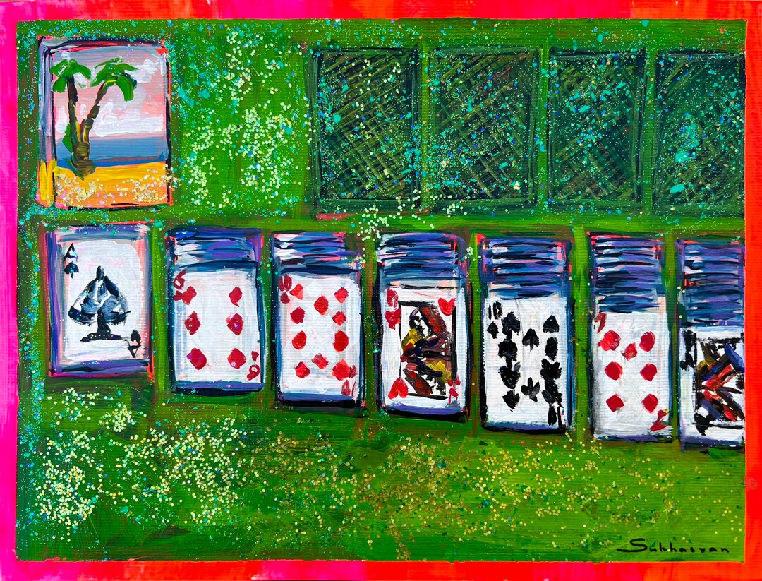 Solitaire (windows, 1990) Original Acrylic and Glitter Painting on ...