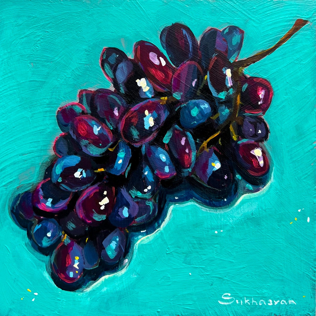 Original Grapes Acrylic Still Life Painting on Wood (8x8) - Etsy
