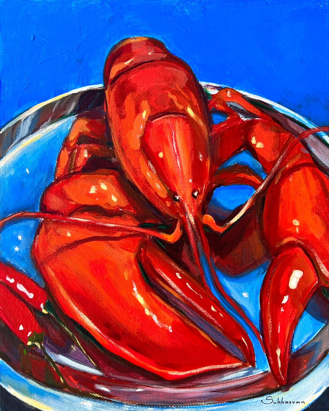 Still Life With Lobster. Original Acrylic Painting on Canvas Panel 8x10 ...