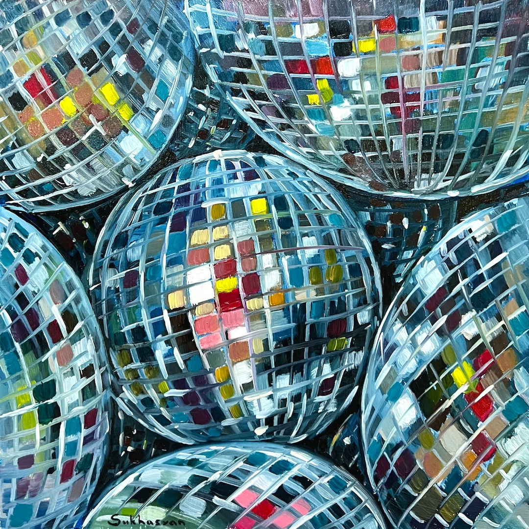 Disco Balls. Original Oil Painting on Wood Panel 12x12 Inches (30.5x30 ...