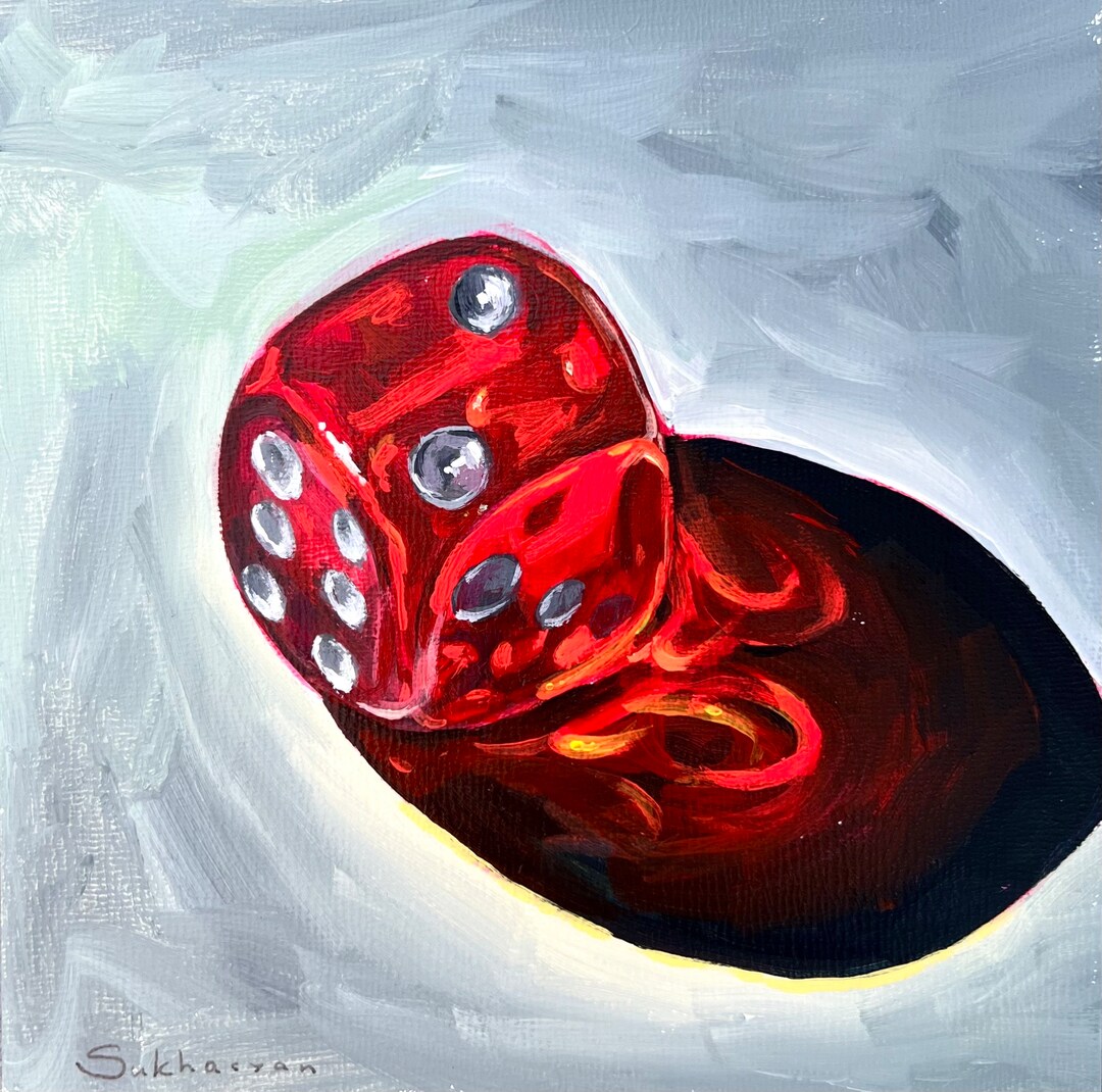 Still Life With Dice Acrylic Painting on Canvas Panel 6x6 Inches (15x15 ...