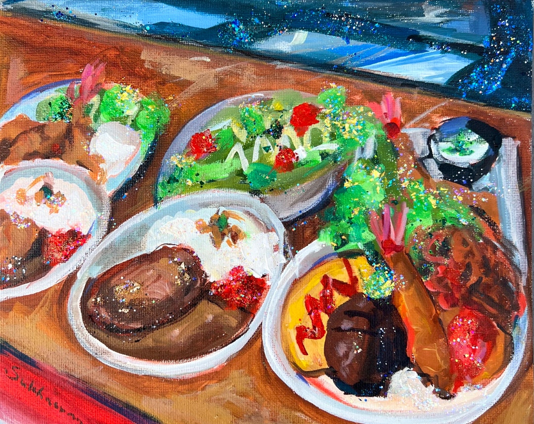 Sampuru Painting: Japanese Fake Food Art, Acrylic & Glitter on Wood ...