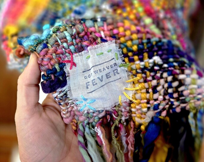 HANDWOVEN SCARF, Handspun Art Yarn, Weaving and Fiber Arts, Scrap Yarn ...