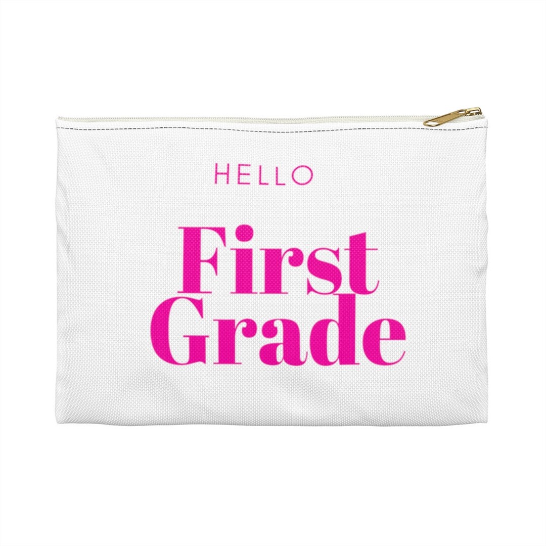 Hello First Grade, White Pencil Case, Crayons Pouch, Accessory Pouch ...