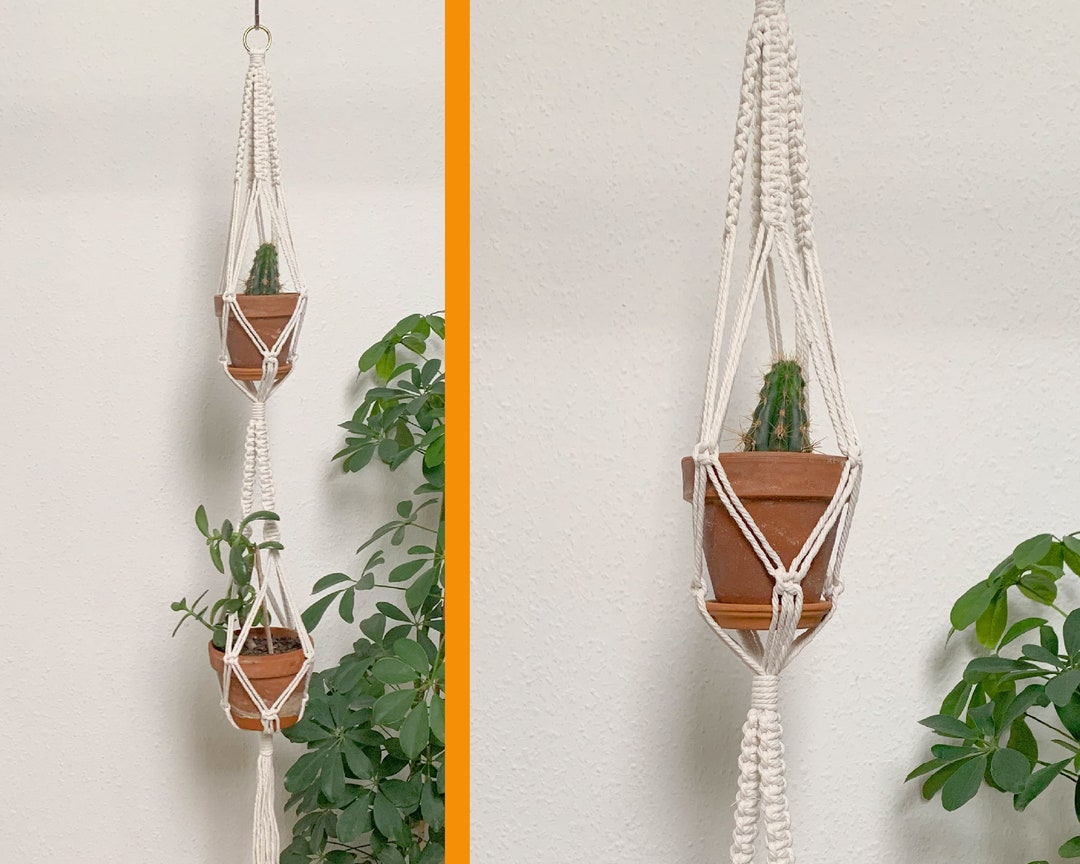 Double Macramé Flower Hanger, Hand-knotted, Two Plant Hangers, Two ...