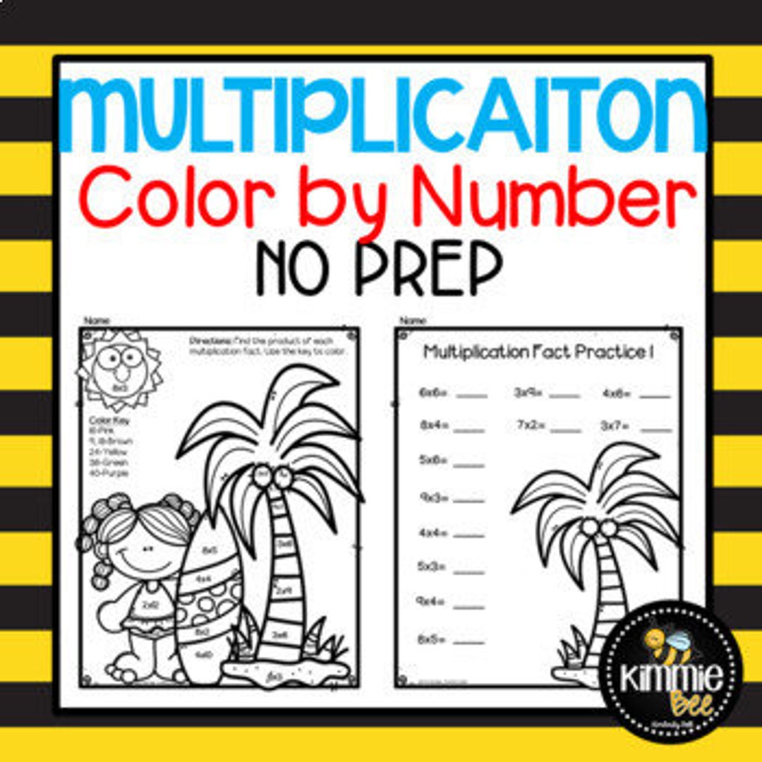 Multiplication Color by Number Worksheets Summer Theme - Etsy