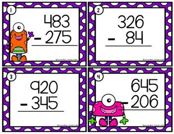 3-digit Subtraction With Regrouping Task Cards - Etsy