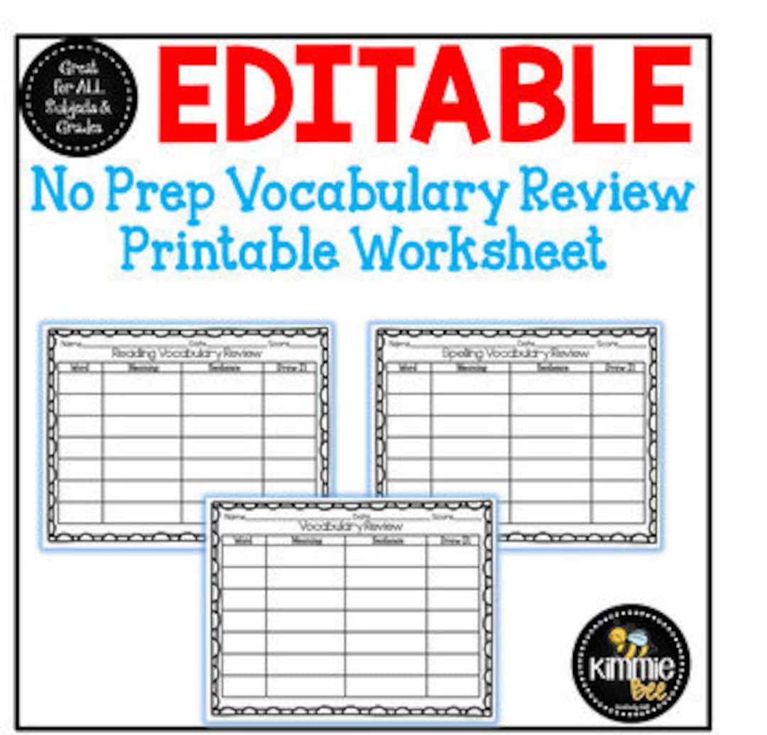 Editable Vocabulary Printable Worksheet - Etsy
