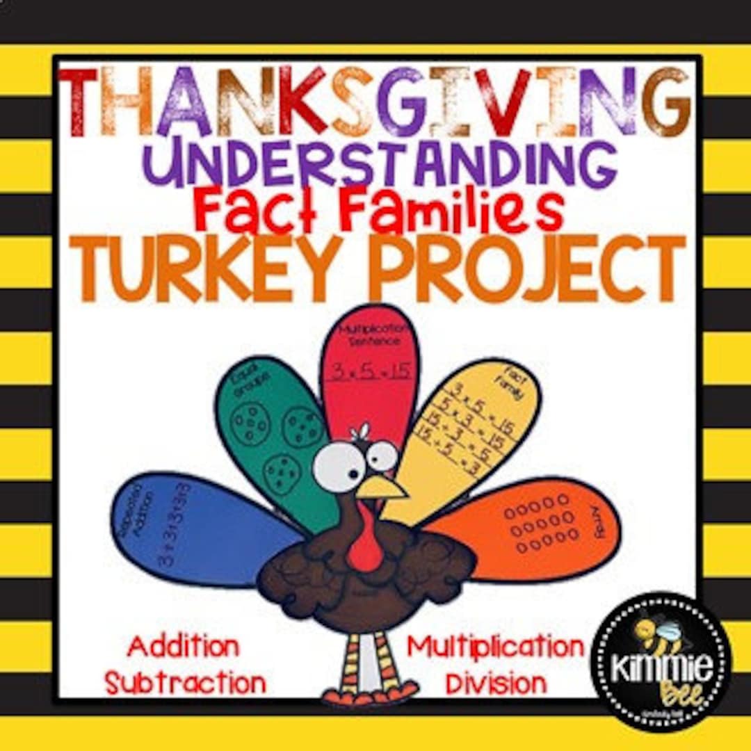 November Thanksgiving Math Fact Family Turkey Craft Bulletin Board ...