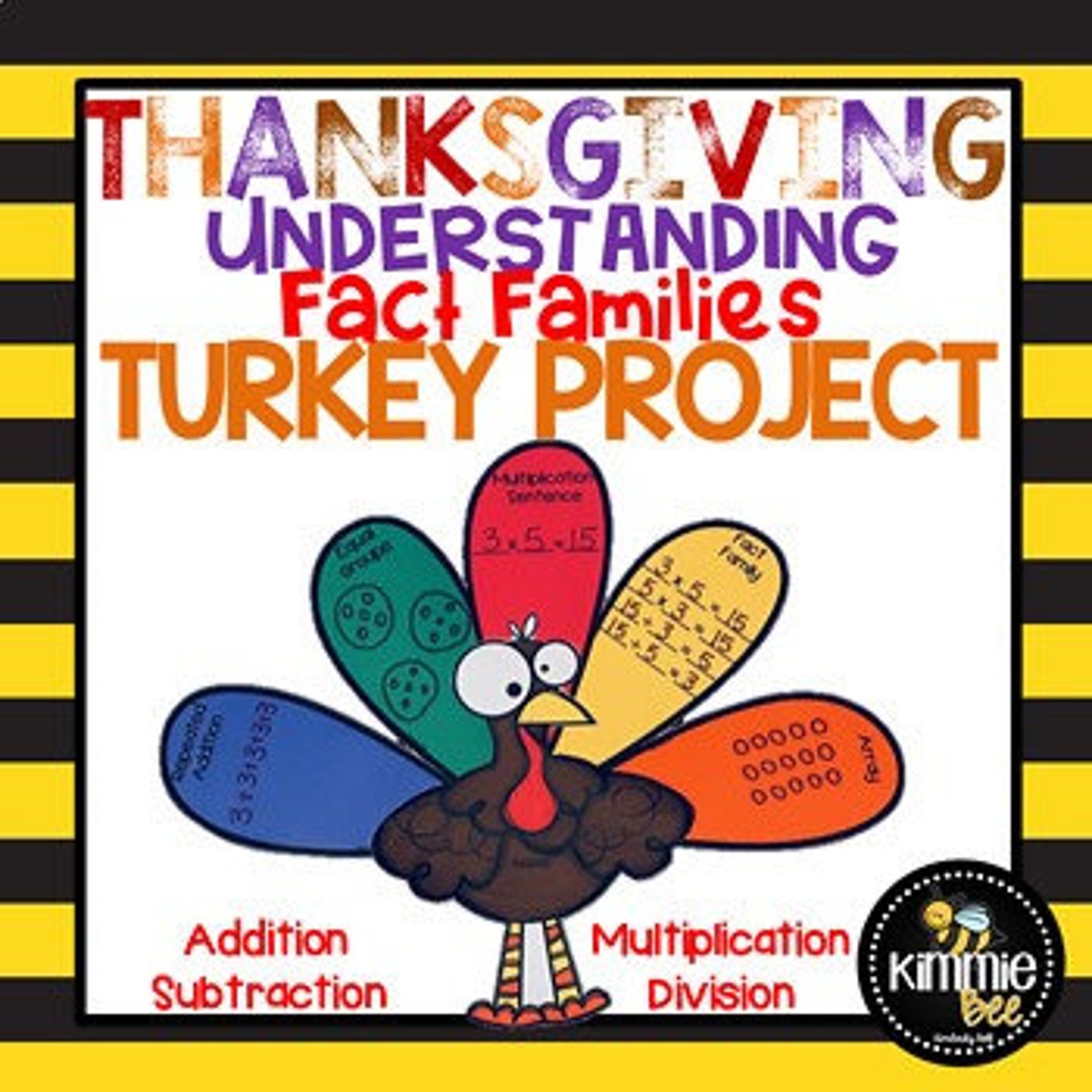 November Thanksgiving Math Fact Family Turkey Craft Bulletin Board ...