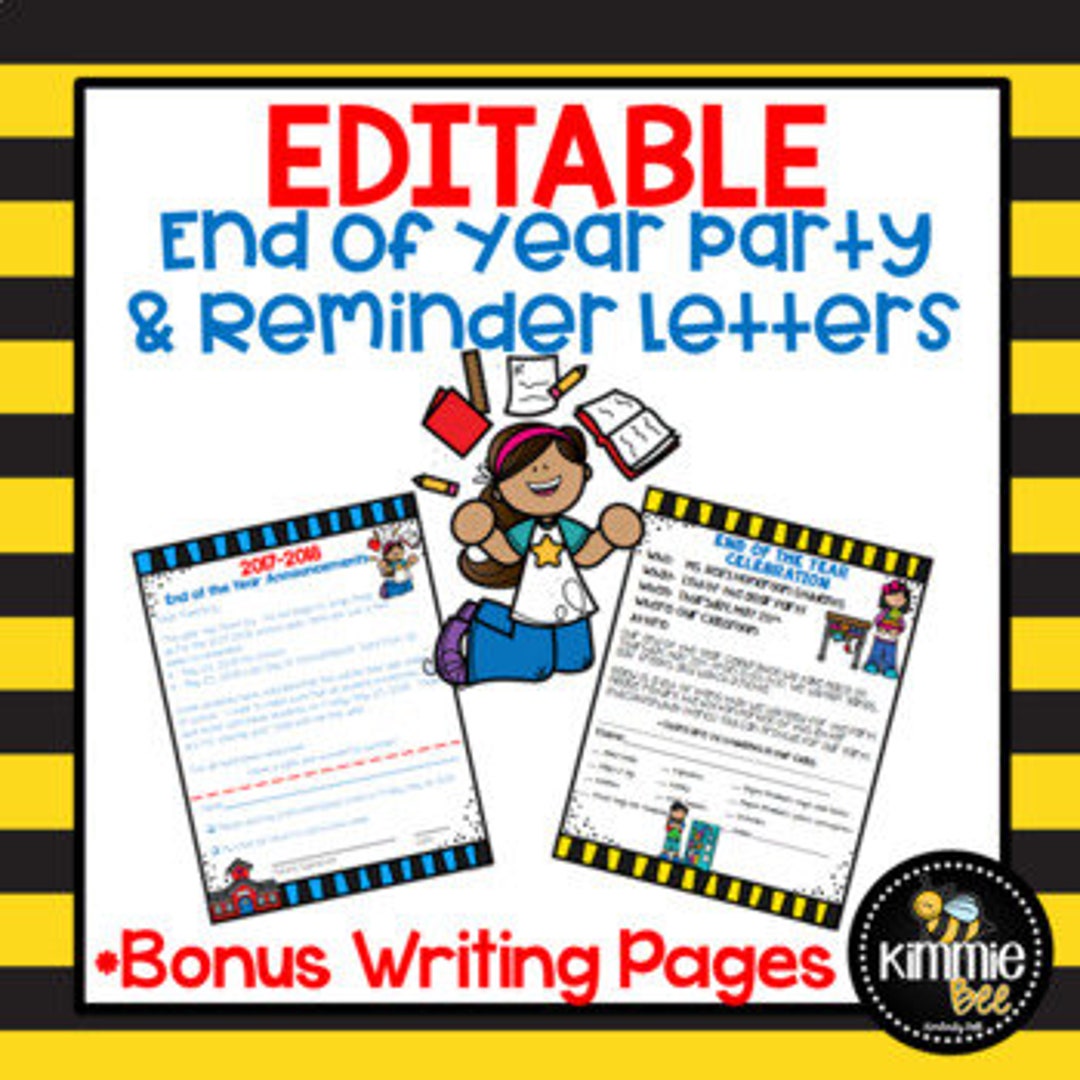 Editable End of the Year Party Letter Reminders and Writing Paper - Etsy