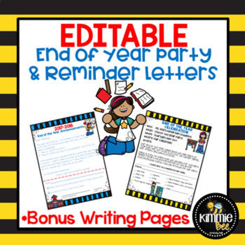 Editable End of the Year Party Letter Reminders and Writing Paper - Etsy