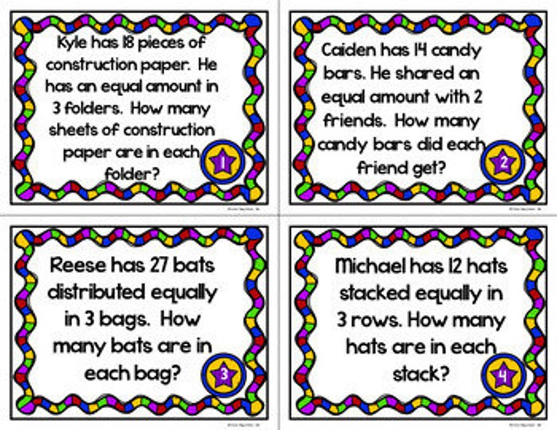 Division Word Problem Task Card Set - Etsy