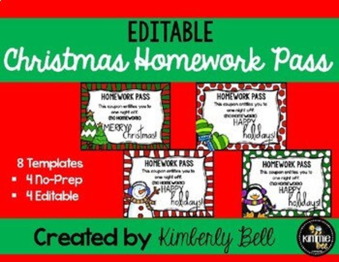 1st 2nd 3rd 4th 5th Grade Christmas Holiday Homework Pass Gift Idea - Etsy